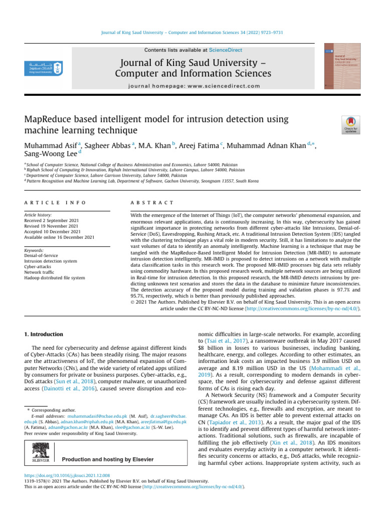 MapReduce Based Intelligent Model For Intrusion Detection Using Machine ...