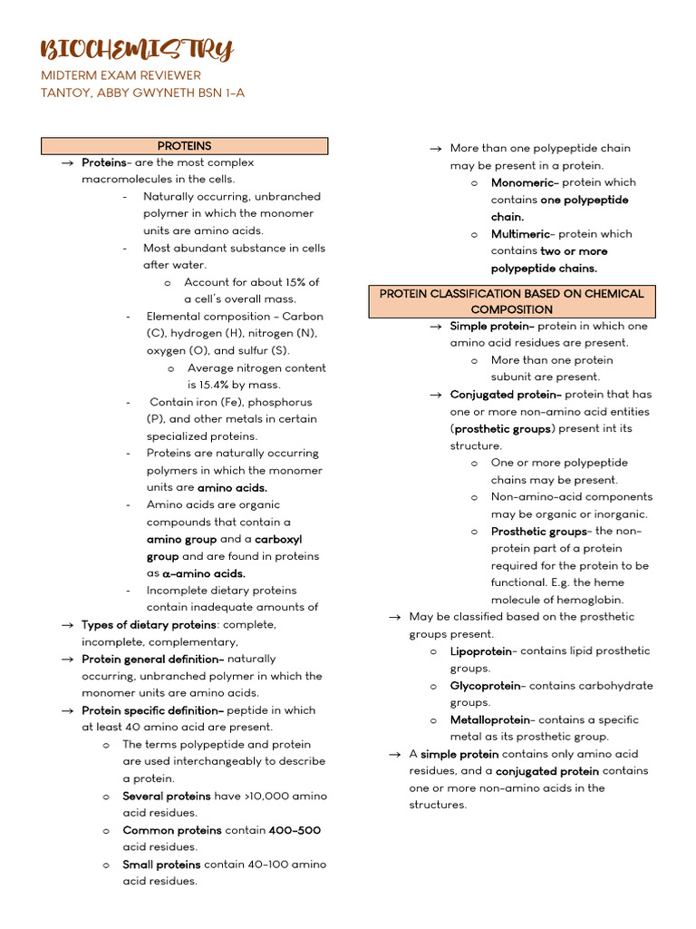 Biochemistry Midterm Guide | PDF | Amino Acid | Proteins