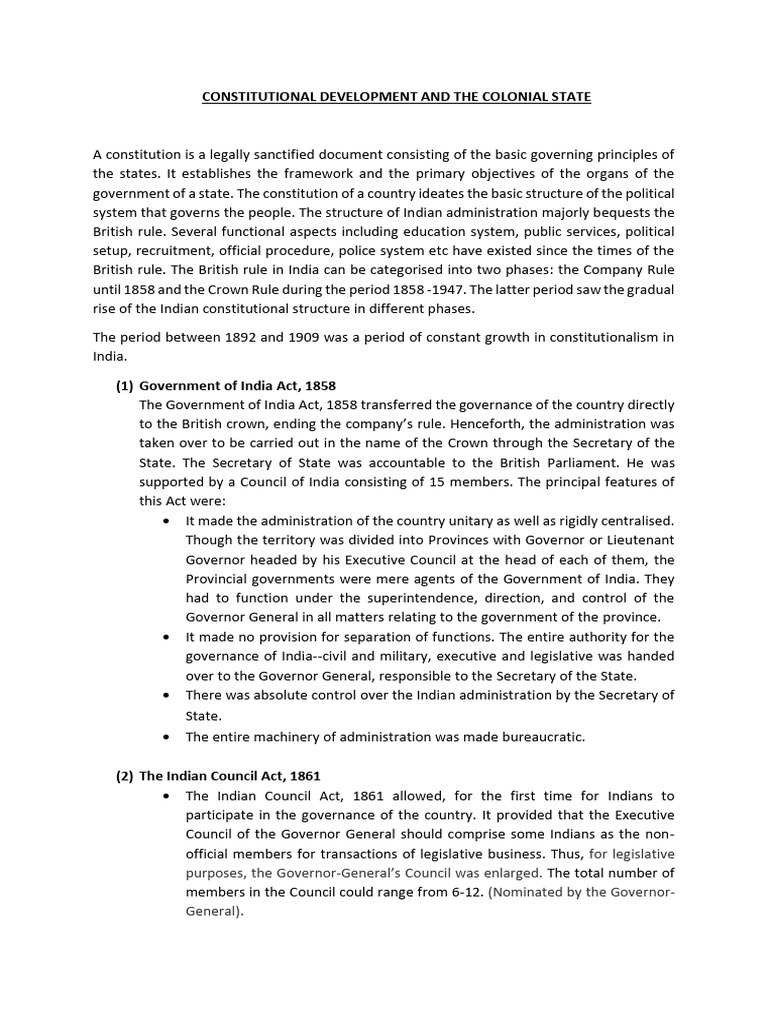 Constitutional Development and The Colonial State | PDF