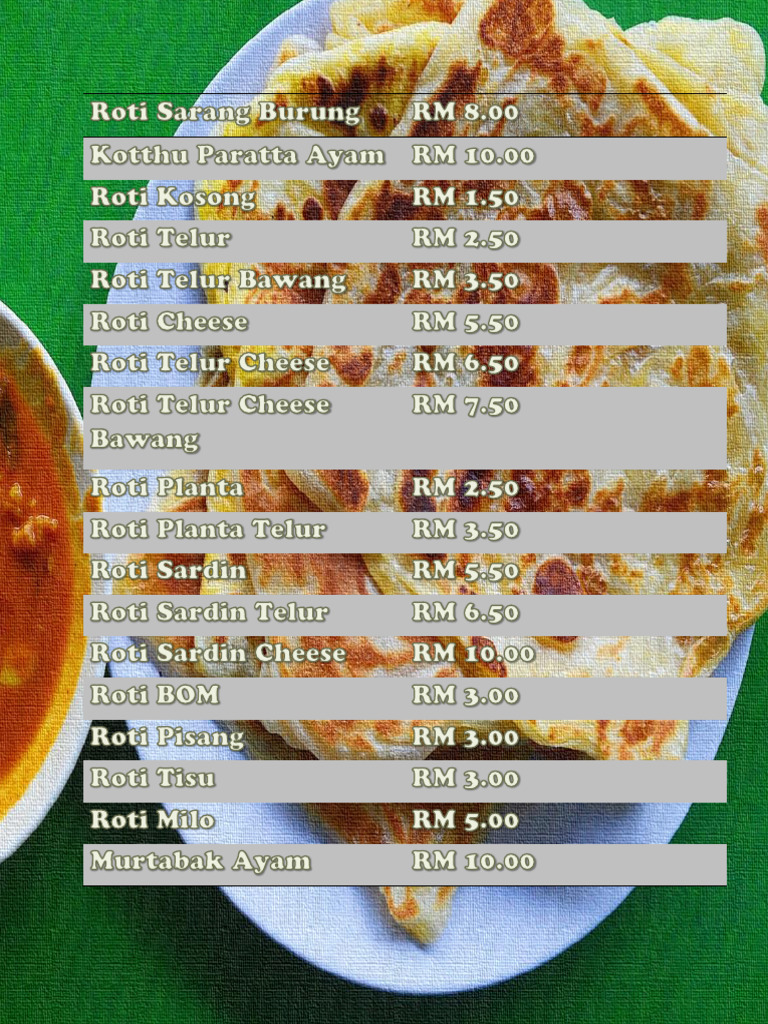NEW Roti Menu | PDF