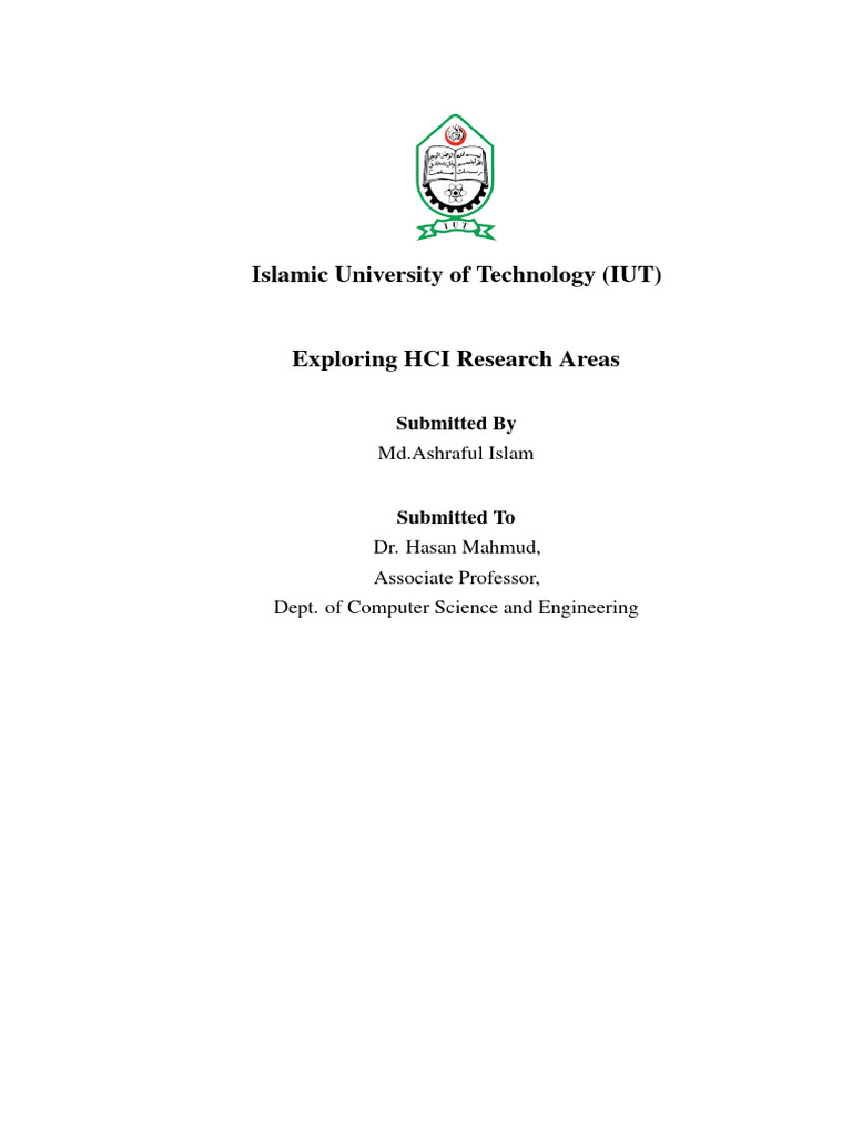 Exploring HCI Research Areas MD - Ashraful Islam | PDF | Usability | Human–Computer Interaction