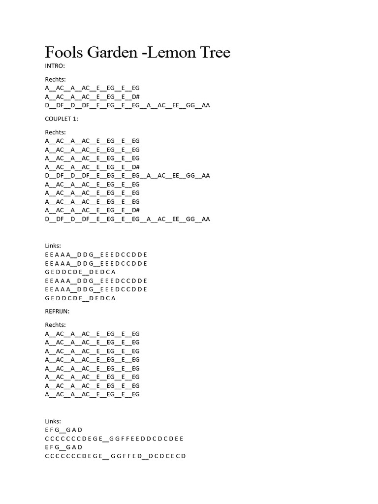 Fools Garden - Lemon Tree - Piano | PDF