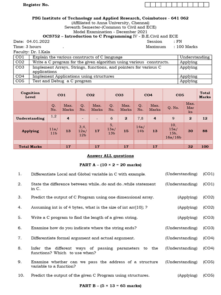 Ocs752 C Model Exam Qp Pdf