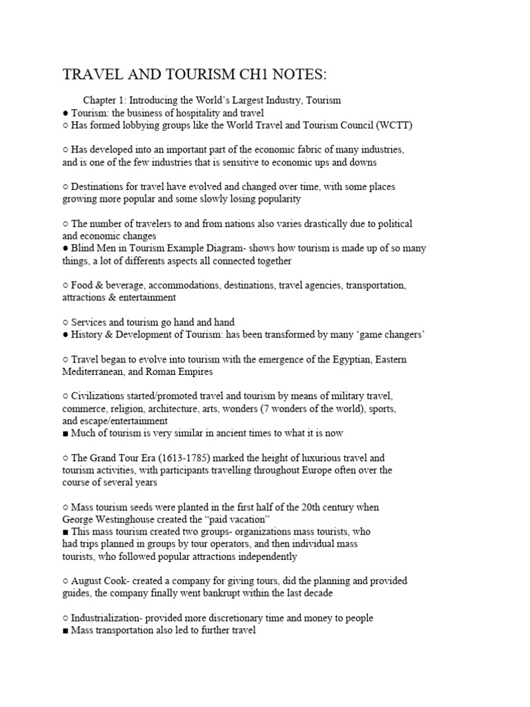 TRAVEL AND TOURISM CH1 and 2 NOTES | PDF