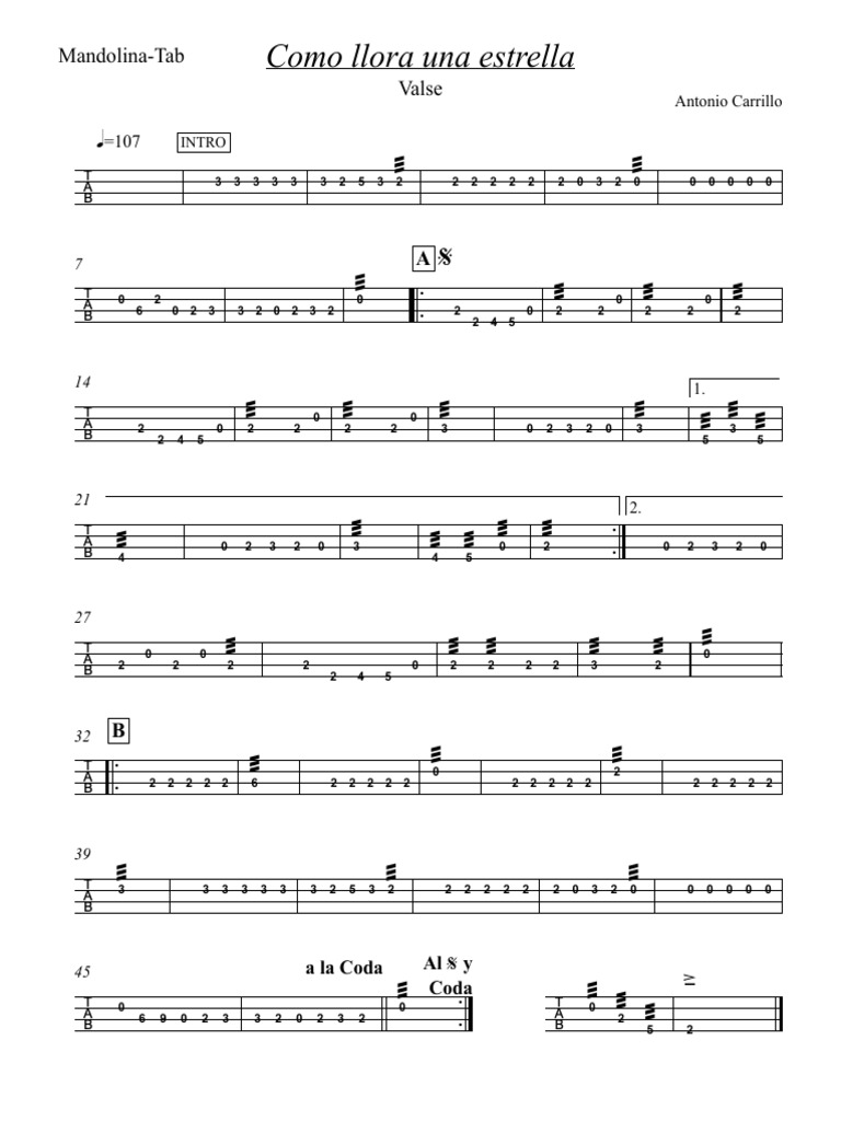 Como Llora Una Estrella - Mandolina-Tab - Am | PDF