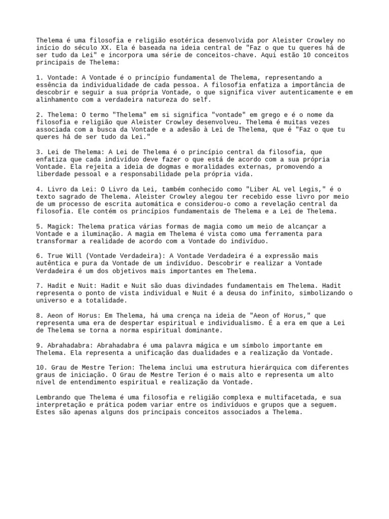 10 Conceitos de Thelema | PDF | Thelema | Crença e doutrina religiosa
