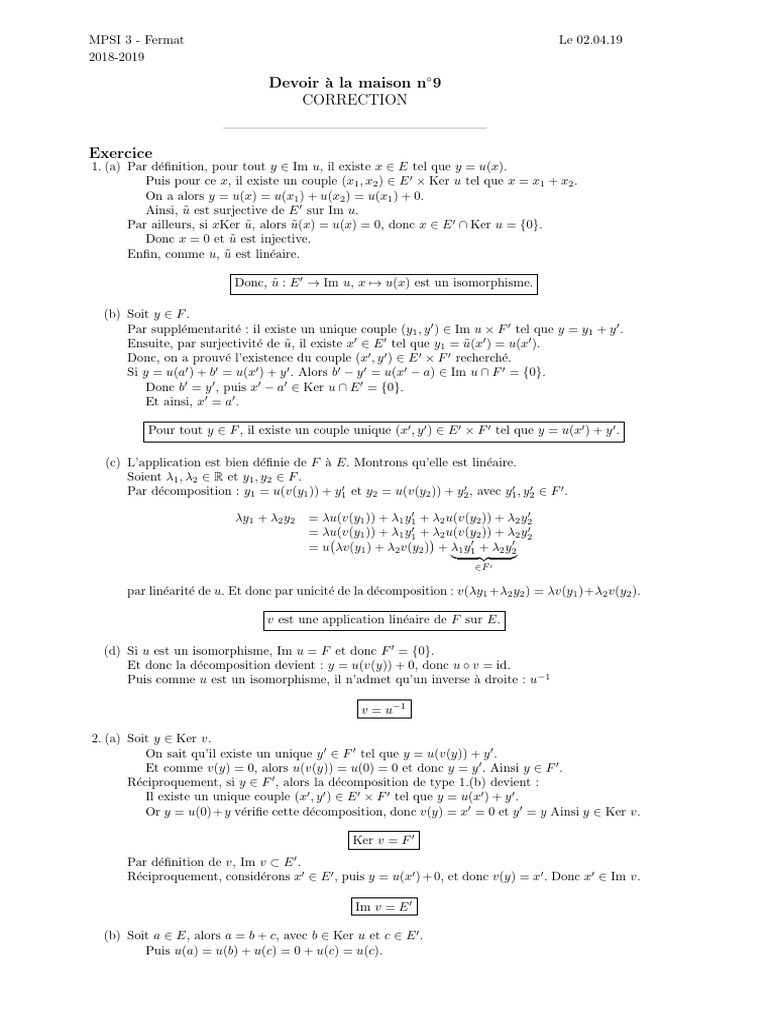 DM10 Correction | PDF | Théorie des opérateurs | Relations mathématiques