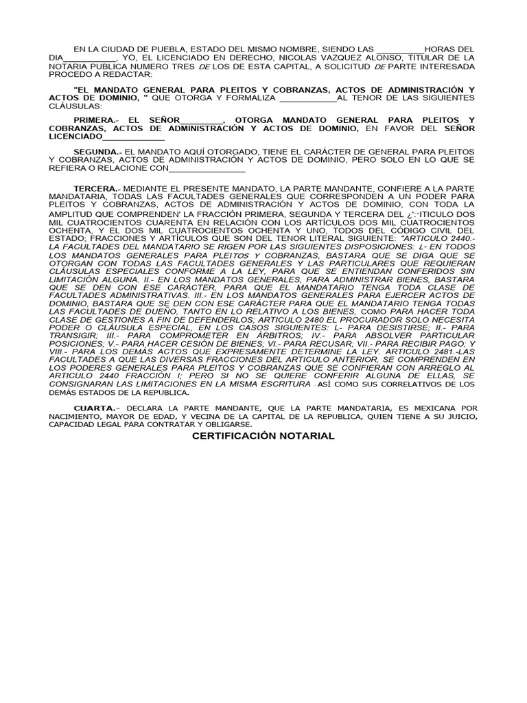 Mandato General para Pleitos y Cobranza | PDF | Gobierno | Justicia