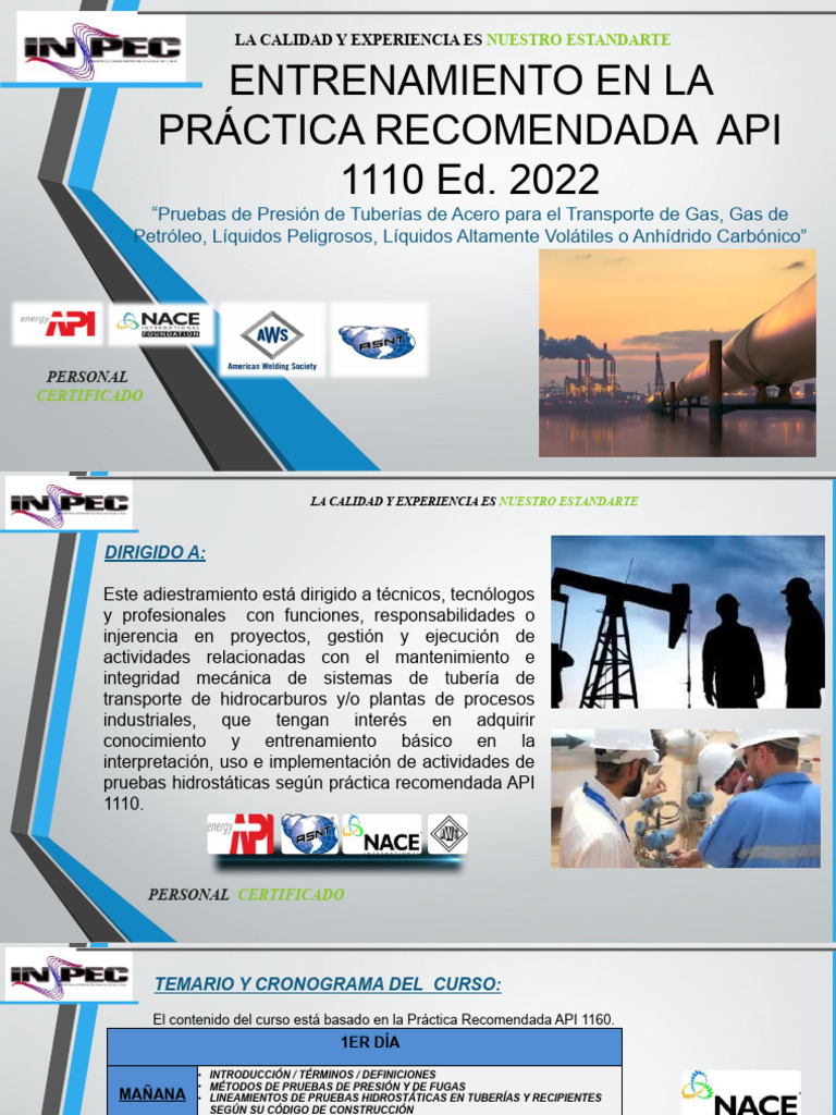 Entrenamiento en Pruebas Hidrostáticas API 1110 | PDF