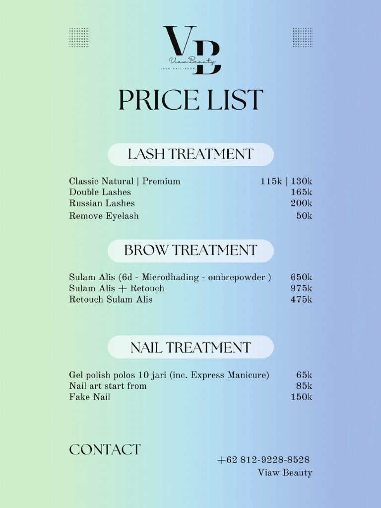 Blue Minimalist Price List Beauty Salon Price List UK A5 | PDF