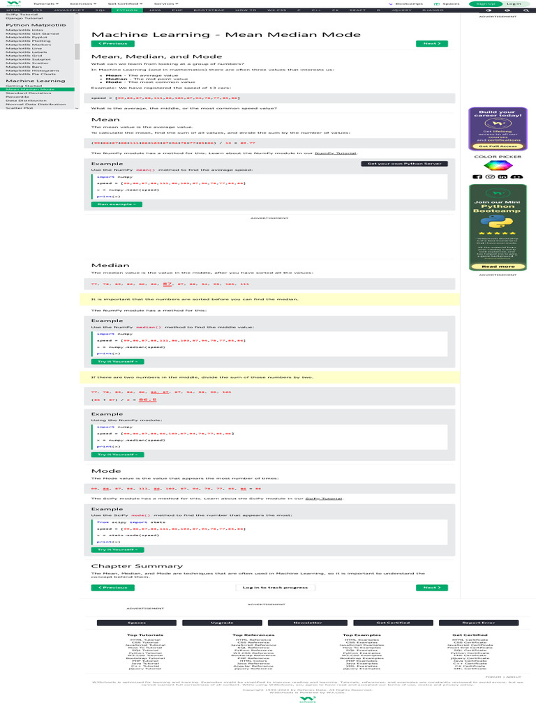 Python Machine Learning - Mean Median Mode | PDF