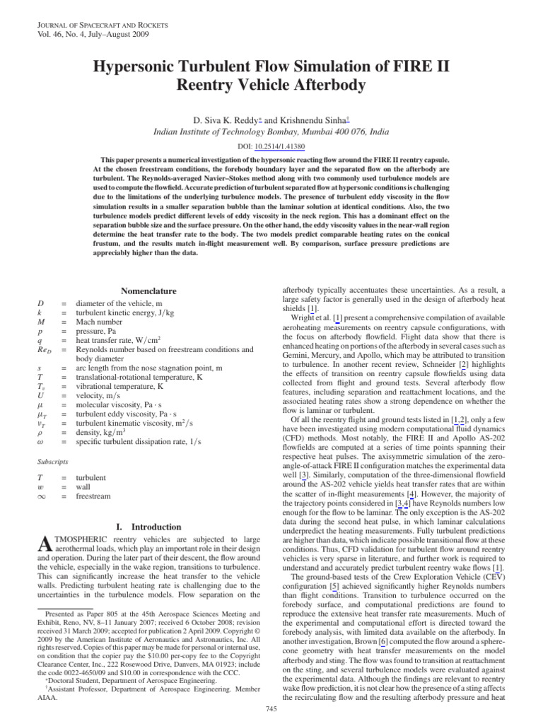 Hypersonic Turbulent Flow Simulation of FIRE II | PDF | Turbulence | Fluid Dynamics