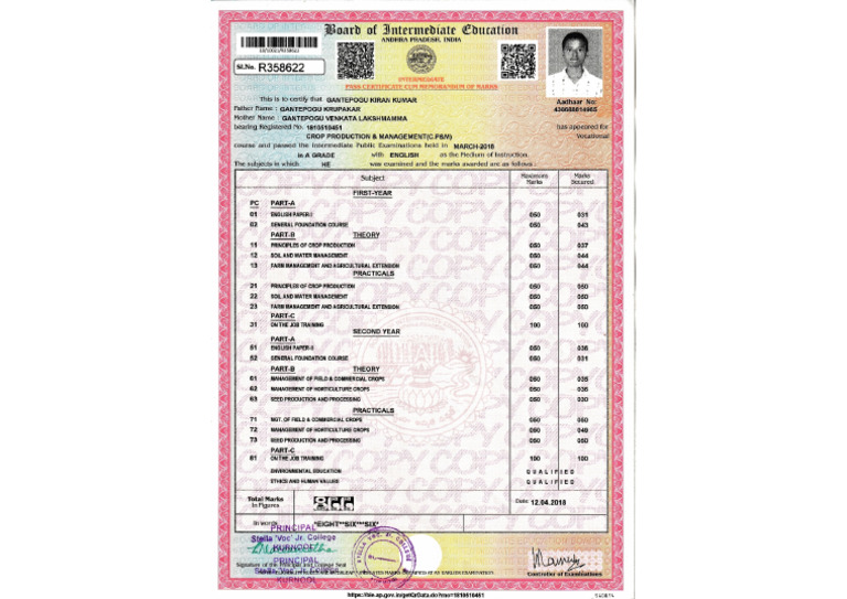 Kiran Inter Marks Memo | PDF