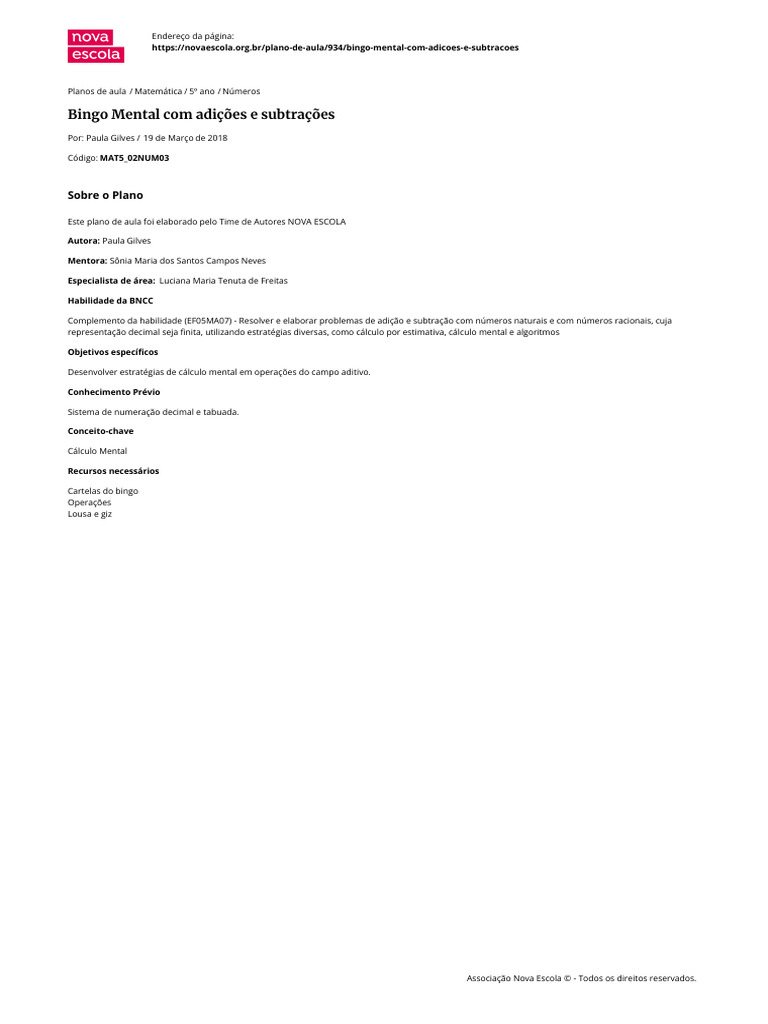 Plano de Aula Mat5 02num03 | PDF