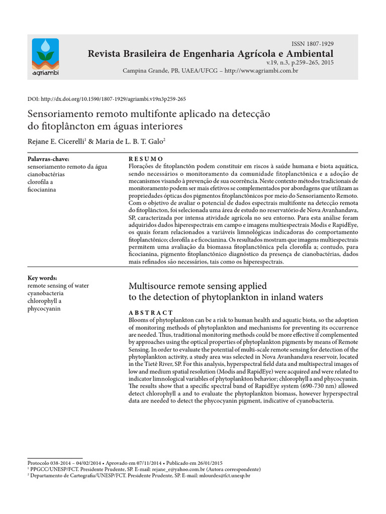Multisource Remote Sensing Applied To The Detectio Pdf Agricultura Cor
