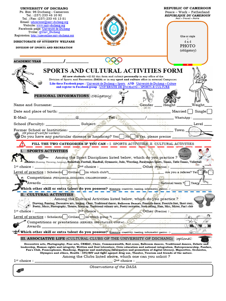 Sport and Cultural Activities Form | PDF