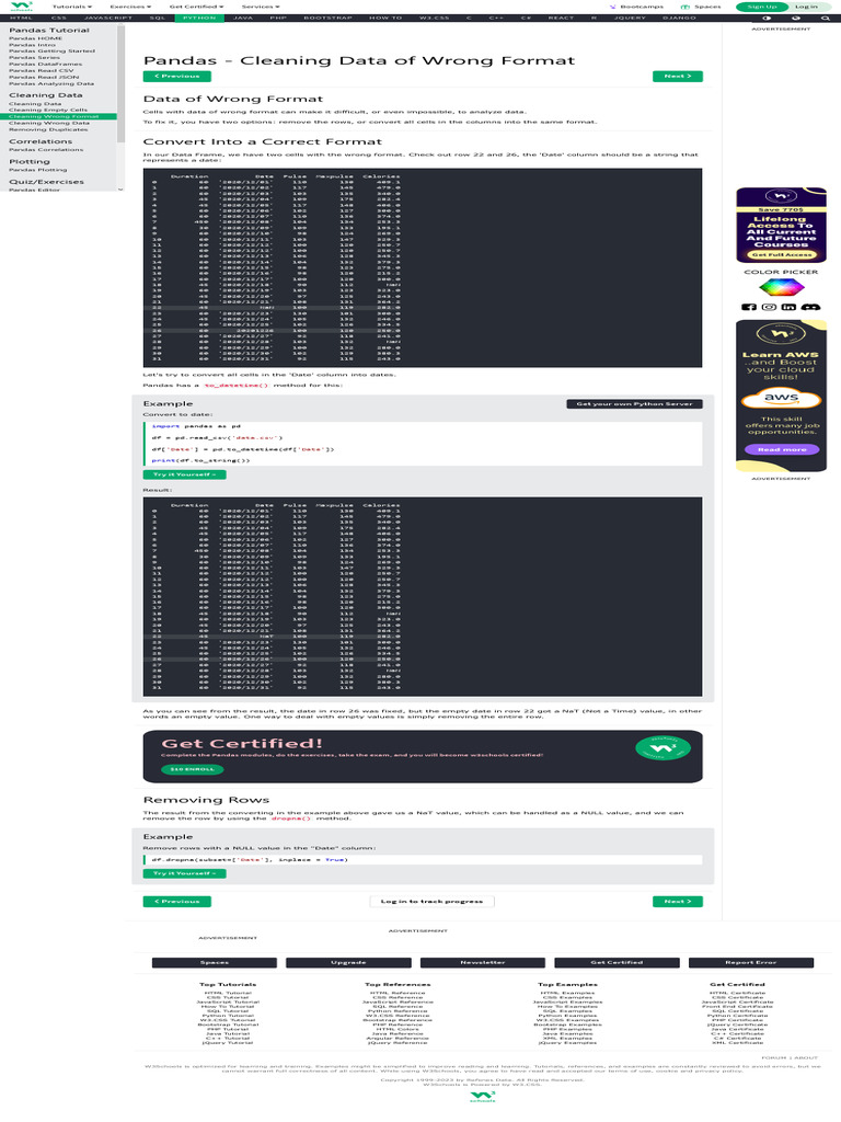 Pandas - Cleaning Data of Wrong Format | PDF | Java Script | Bootstrap (Front End Framework)