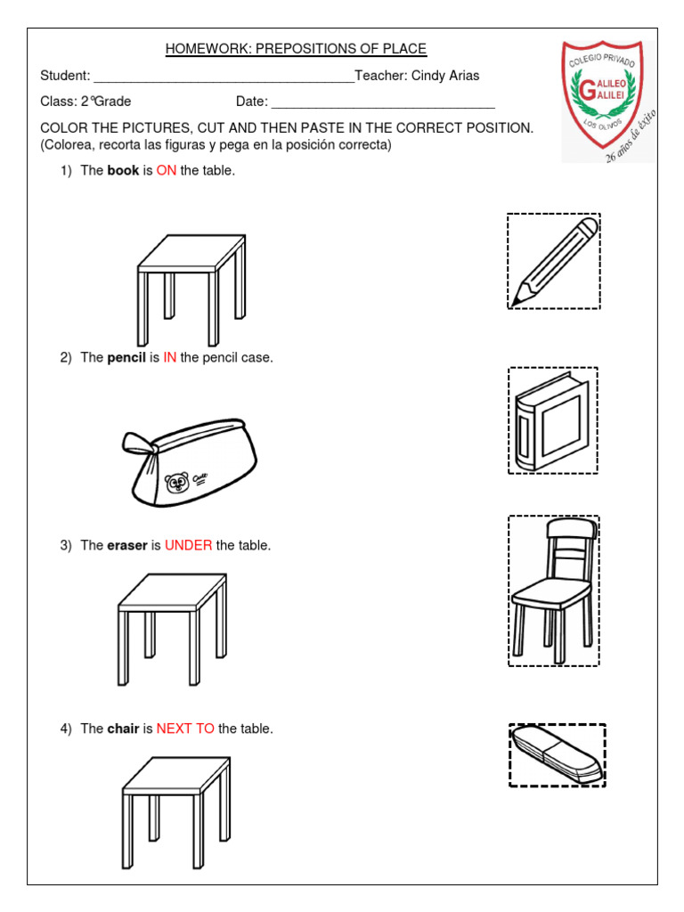2°GRADE TAREA PREPOSITIONS | PDF