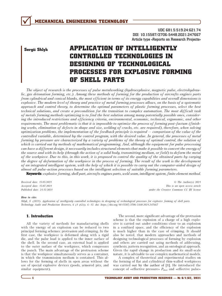 Application of Intelligently Controlled Technologies in Designing of Technological Processes For ...