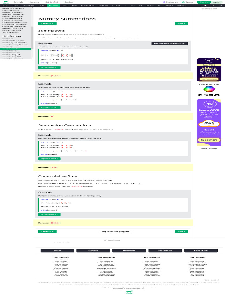 NumPy Ufuncs - Summations | PDF | Java Script | Bootstrap (Front End ... NumPy Ufuncs - Summations | PDF | Java Script | Bootstrap (Front End ...