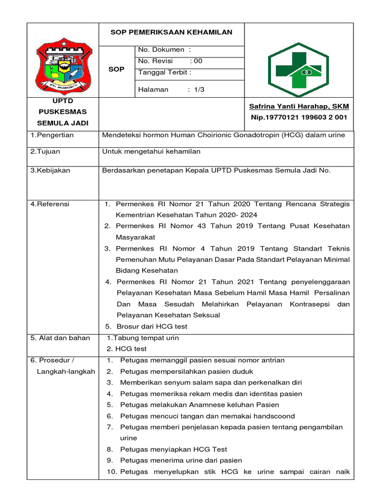 Sop Pemeriksaan Kehamilan & Daftar Tilik | PDF | Kesehatan Holistik | Sains & Matematika