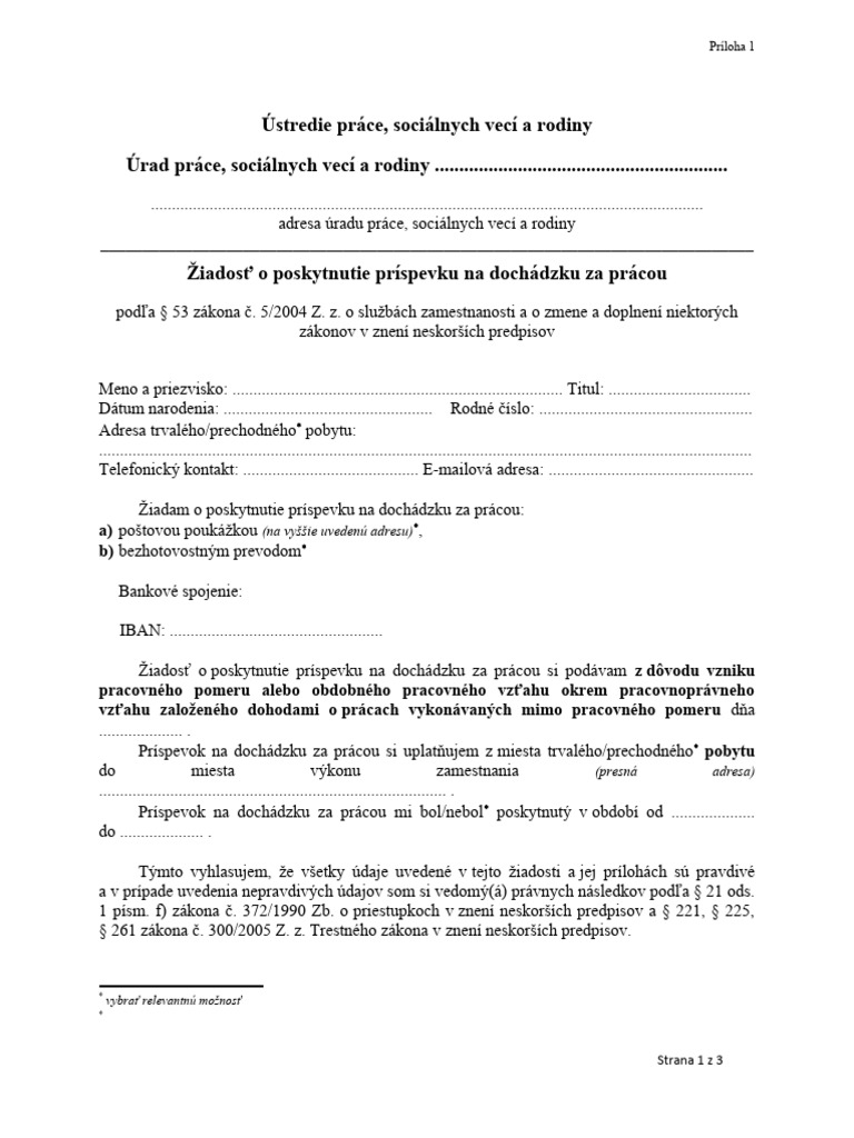 Ziadost o Poskytnutie Prispevku | PDF