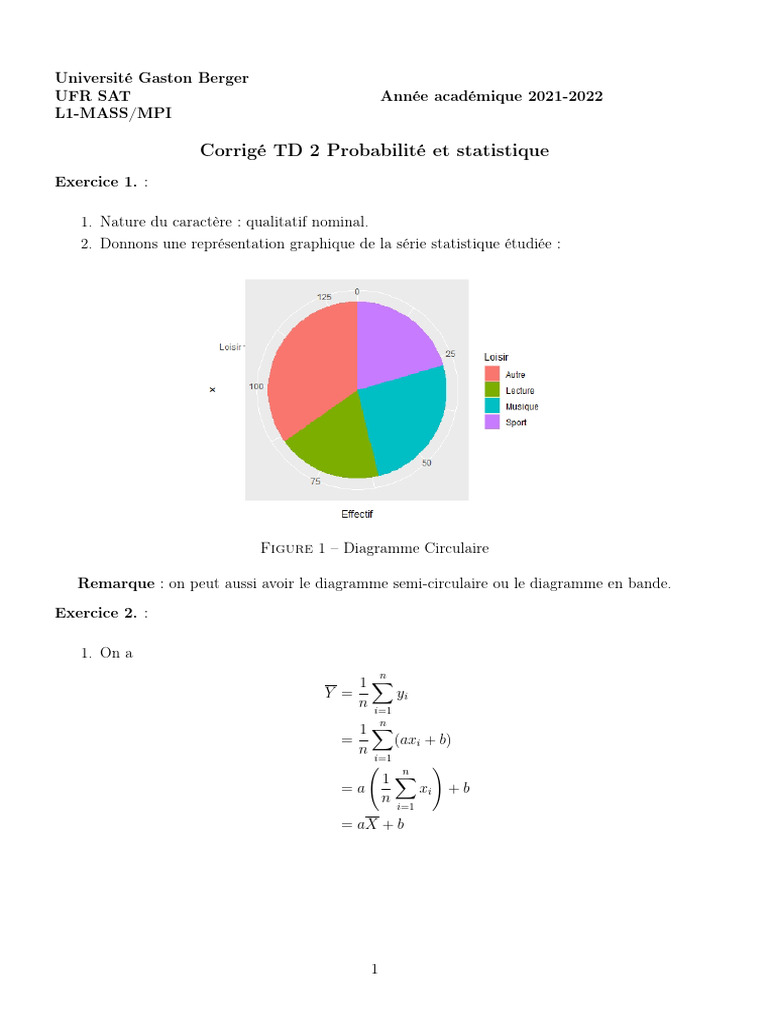 Corrigé TD STAT PROBA-STAT 2021-2022 | PDF