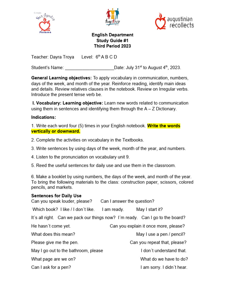 Guide 1 III B 2023 | PDF | English Language | Verb