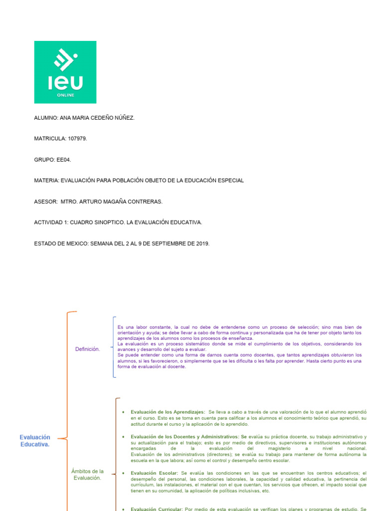 ACTV. 1. TEMA 12. EVALUACIÓN EDUCATIVA. Cuadro Sinoptico. | PDF | Evaluación | Plan de estudios