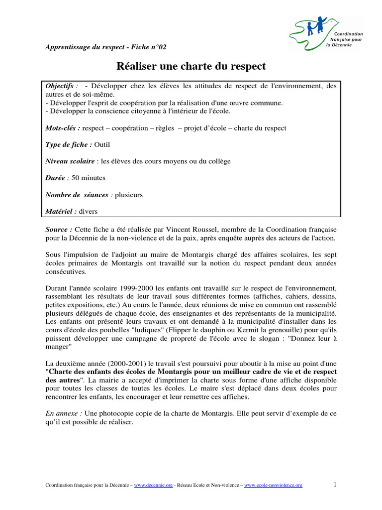 Charte du Respect à l'École | PDF | Évolution de carrière
