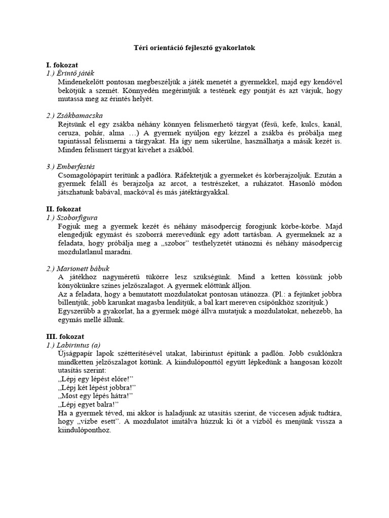 Téri Orientáció Fejlesztő Gyakorlatok | PDF