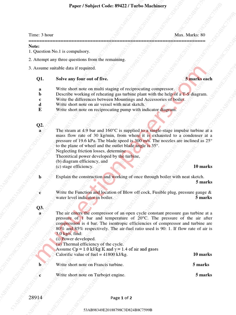 Be - Mechanical Engineering - Semester 6 - 2023 - May - Turbo Machineryrev 2019 C Scheme | PDF