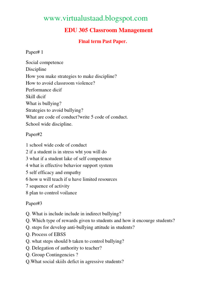 EDU 305 Classroom Management Insights | PDF