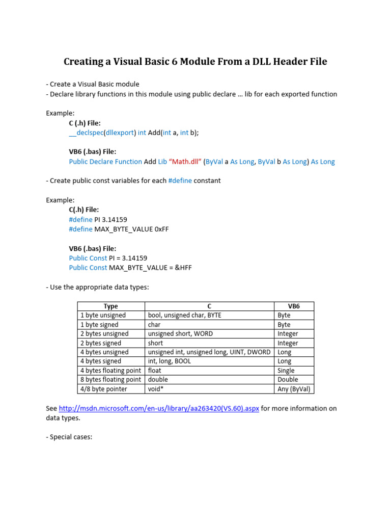 Creating A Visual Basic 6 Module From A DLL Header File | PDF