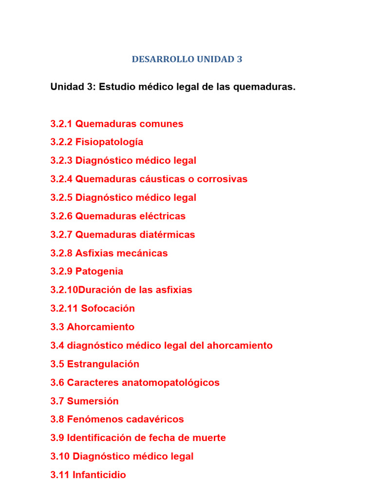 DESARROLLO UNIDAD 3, MEDICINA LEGAL | PDF | Quemar | Hipoxia (médica)