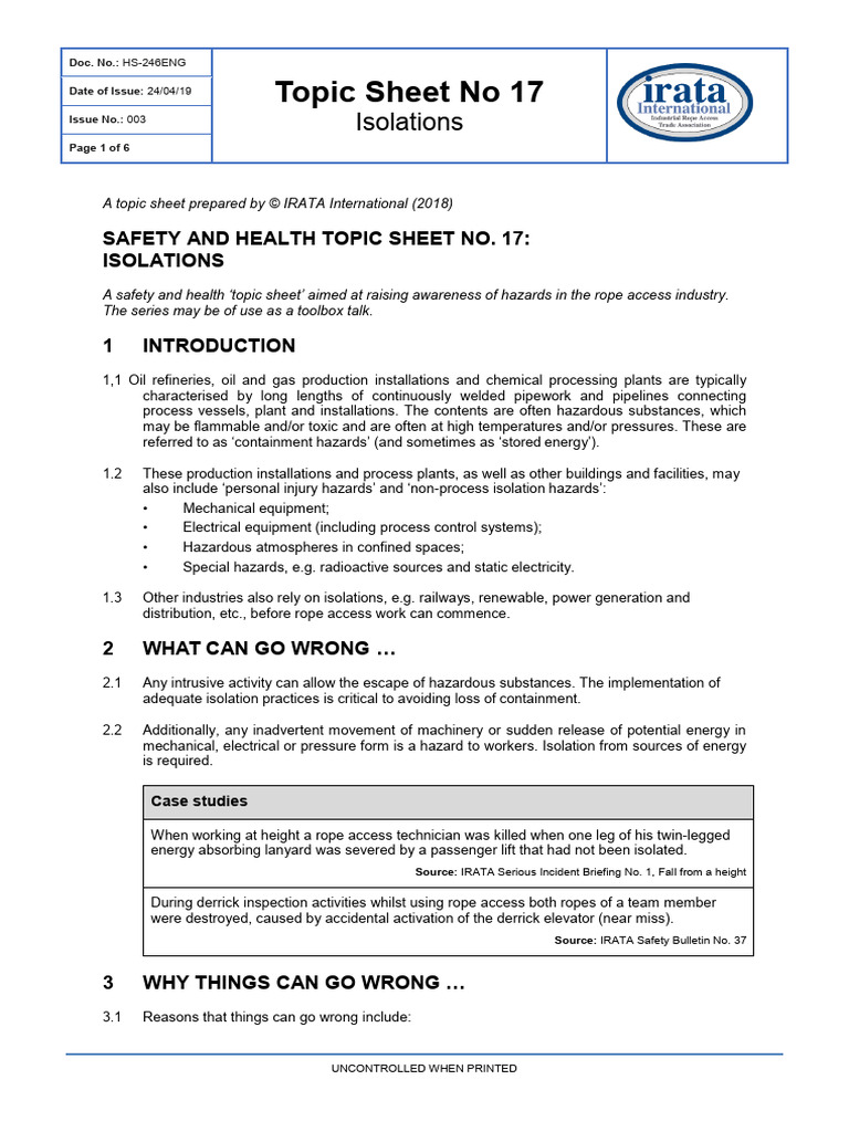 HS-246ENG Topic Sheet No 17 - Isolations | PDF