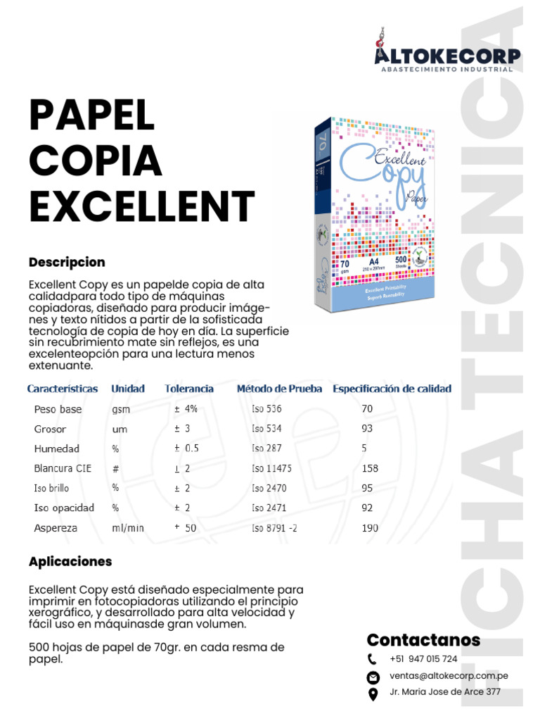 Hojas Bond Ficha Técnica | PDF