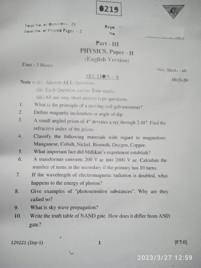 TS Inter Physics 2nd Year EM | PDF