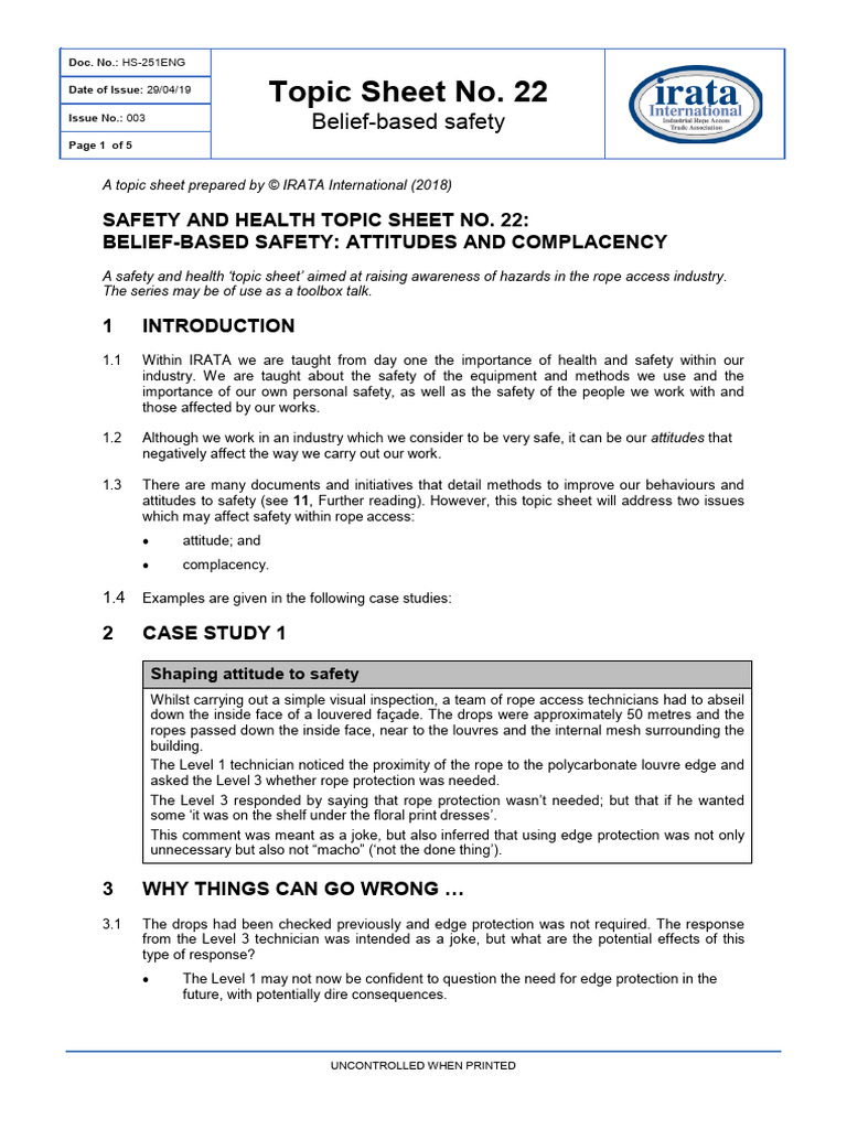 Belief-Based Safety in Rope Access | PDF | Occupational Safety And ...