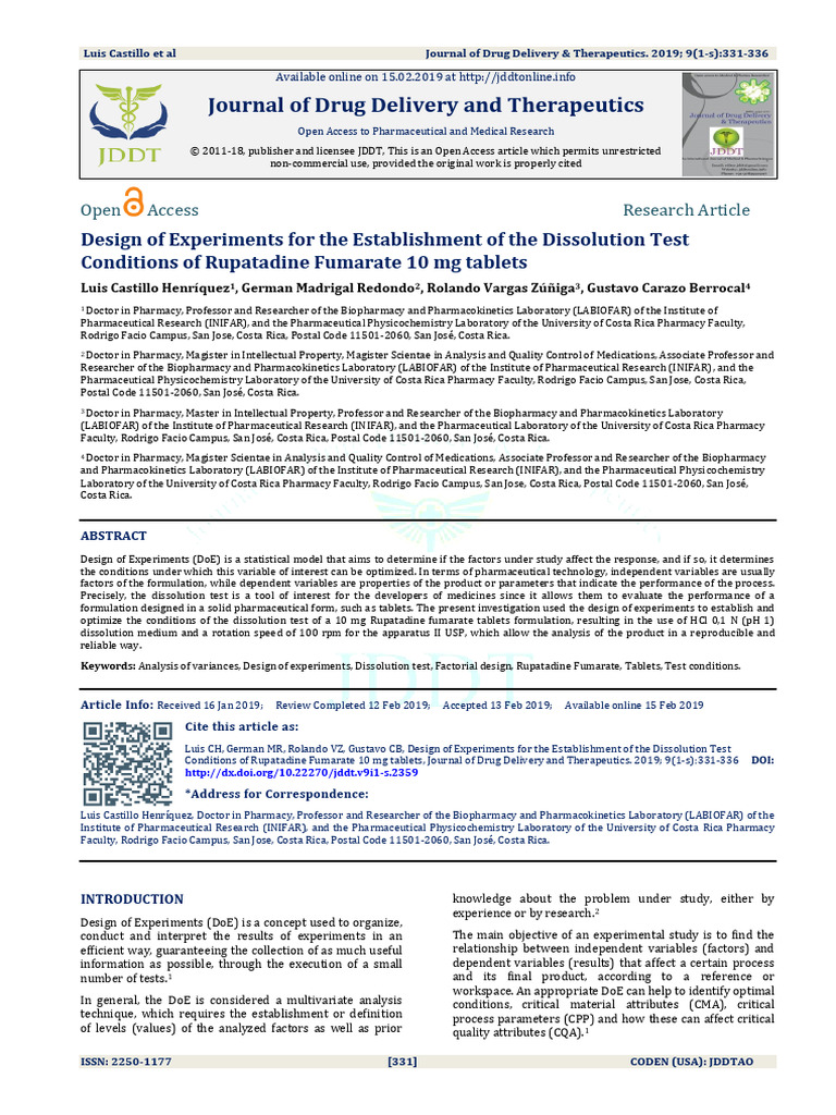 Castillo (2019) - Design of Experiments For The Establishment of The ...