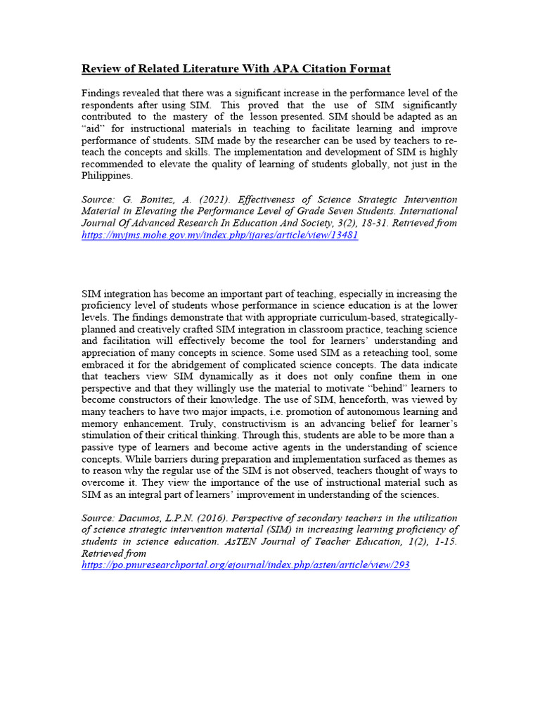 RRL With APA Citation Format | PDF | Learning | Teachers RRL With APA Citation Format | PDF | Learning | Teachers