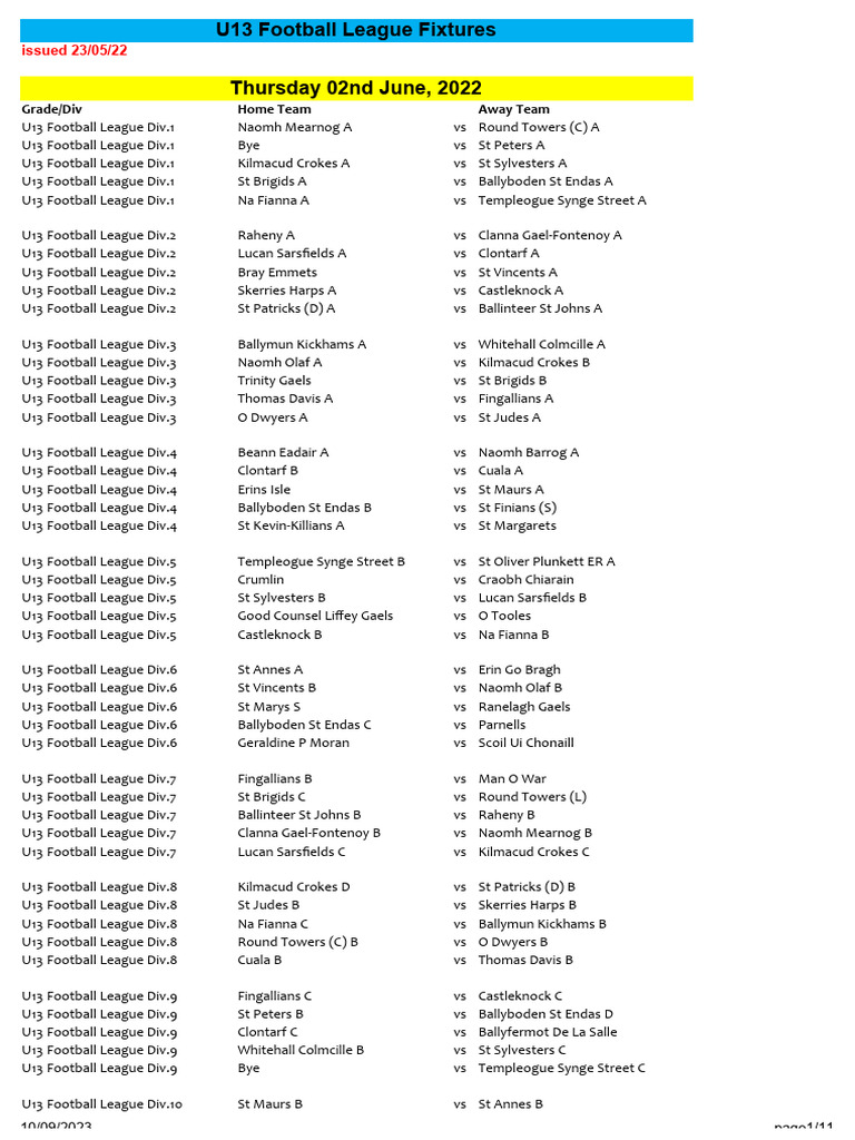 U13 Football League Advance Fixtures | PDF | Sports Clubs | Football Teams