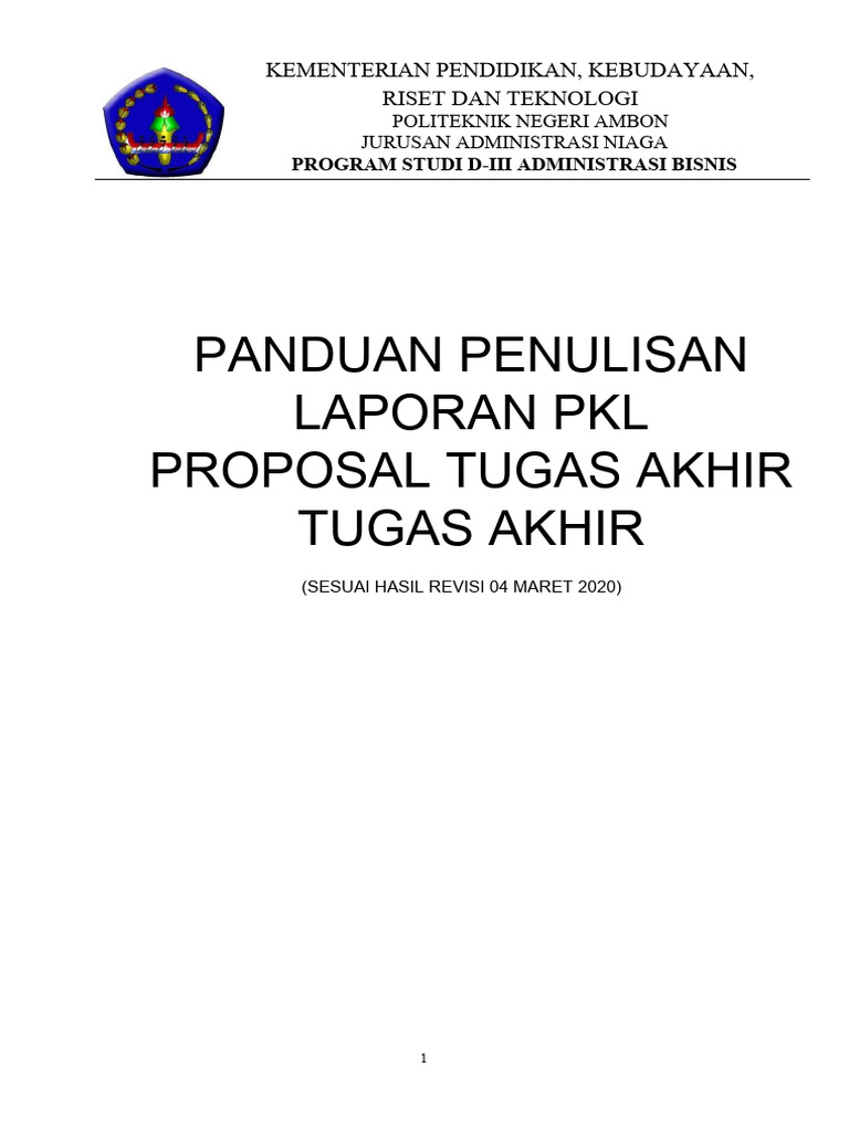 Panduan Penulisan Laporan PKL, Proposal Dan TA (Revisi 04 Maret 2020) | PDF