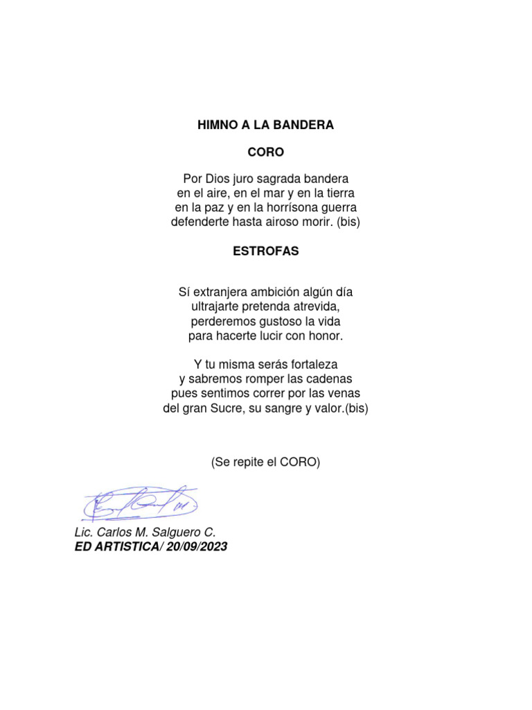 Himno a la Bandera: Honor y Defensa | PDF
