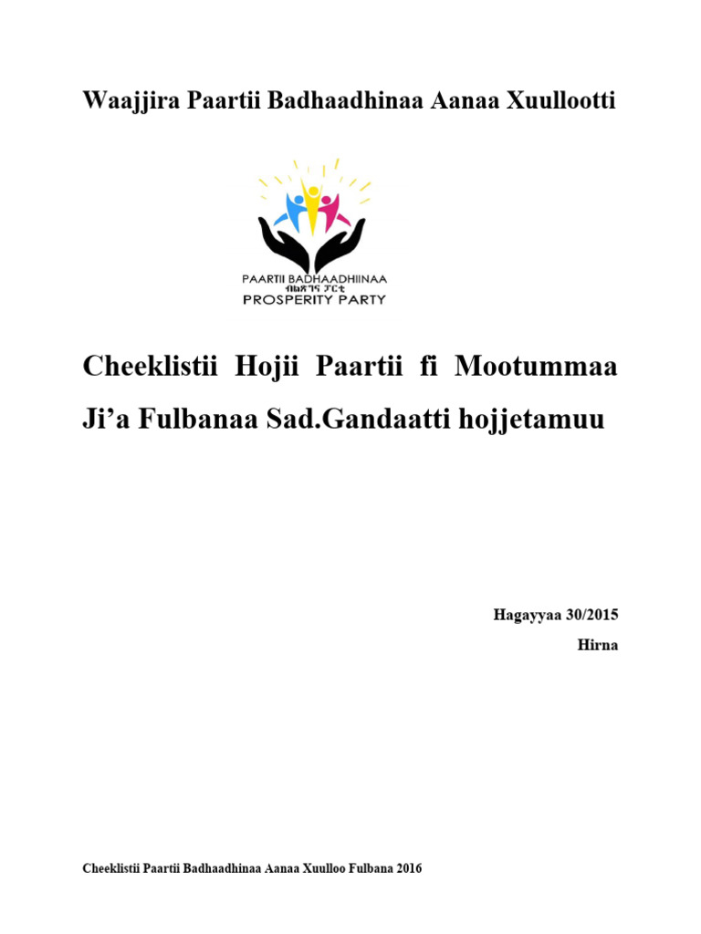 Cheeklistii Hojii Paartii Fi Mootummaa Ji'a Fulb 2016 | PDF