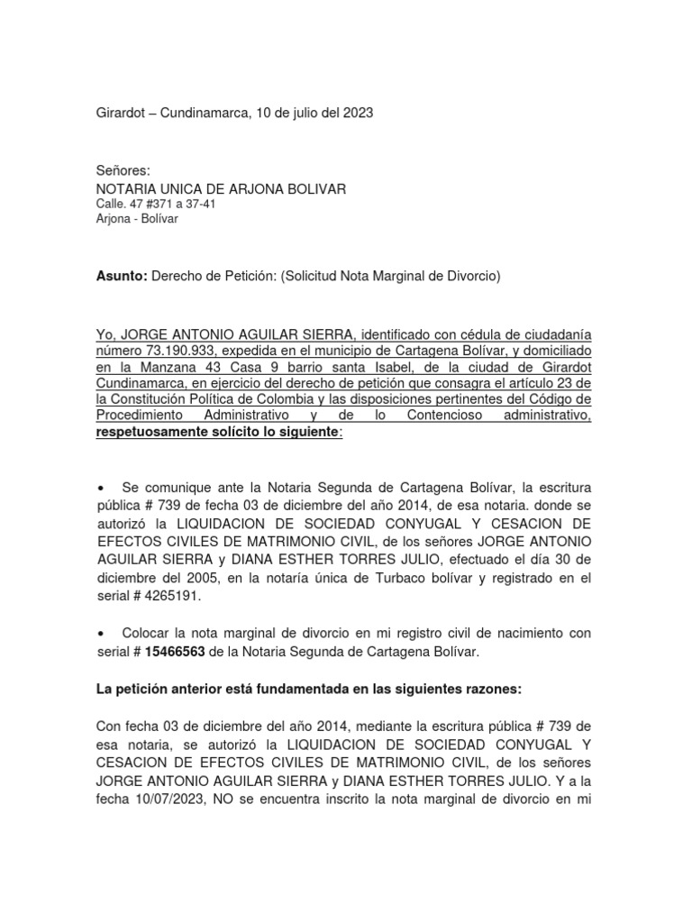 Solicitu Nota Marginal de Divorcio | PDF Solicitu Nota Marginal de Divorcio | PDF