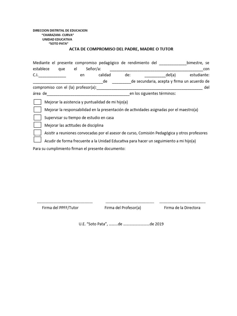 ACTA DE COMPROMISO DE PPFF | PDF | Maestros | Aprendizaje