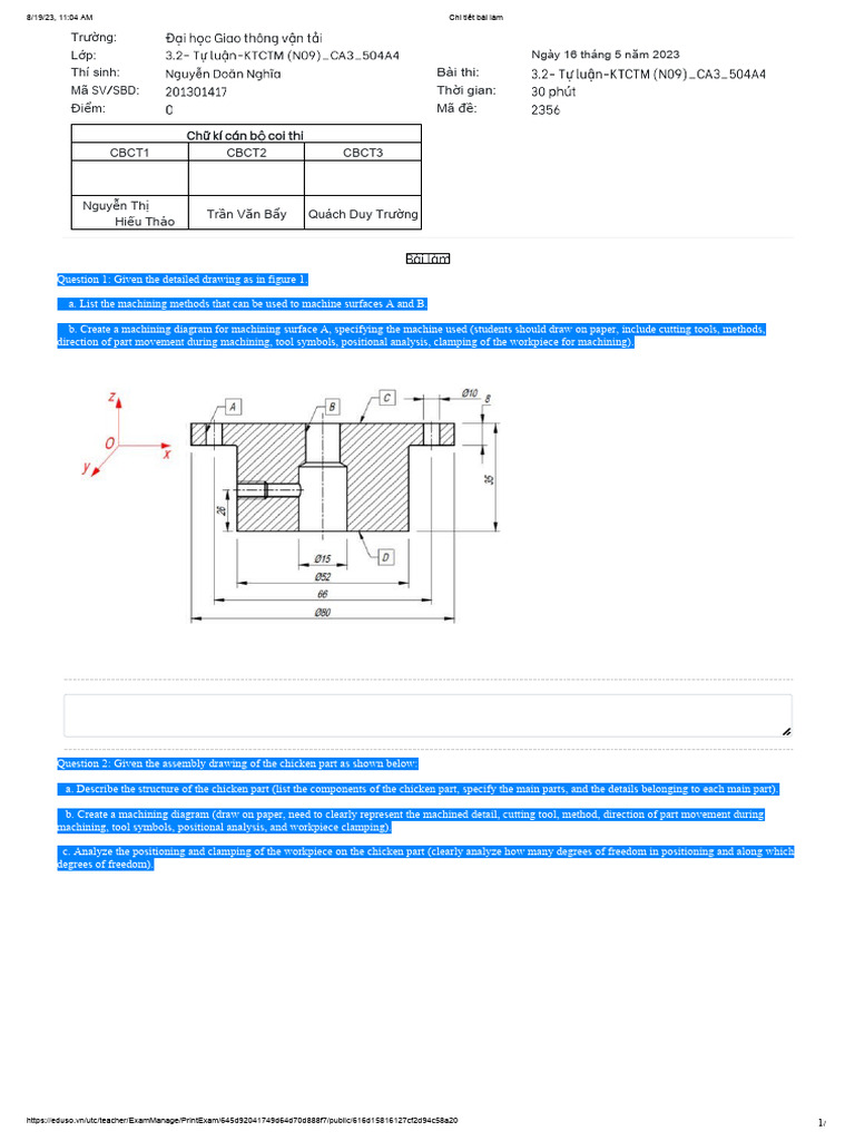 Exam Details for Nguyễn Doãn Hoàn | PDF | Machining | Building Materials