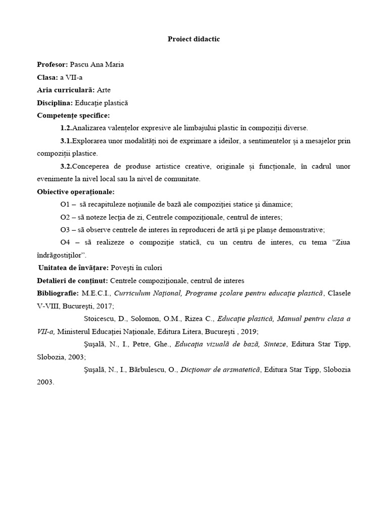 Proiect - Didactic A - VII - Centrul - de - Interes | PDF