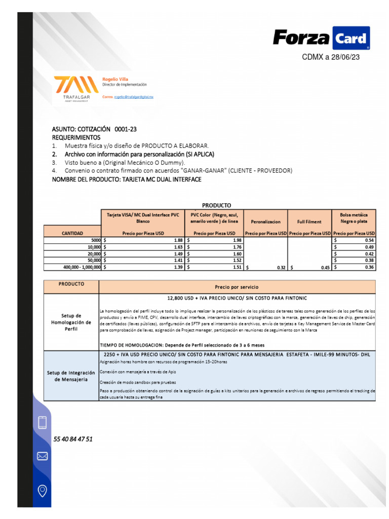 Cotizacion Forza Card Trafalgar | PDF | Bancos | Business